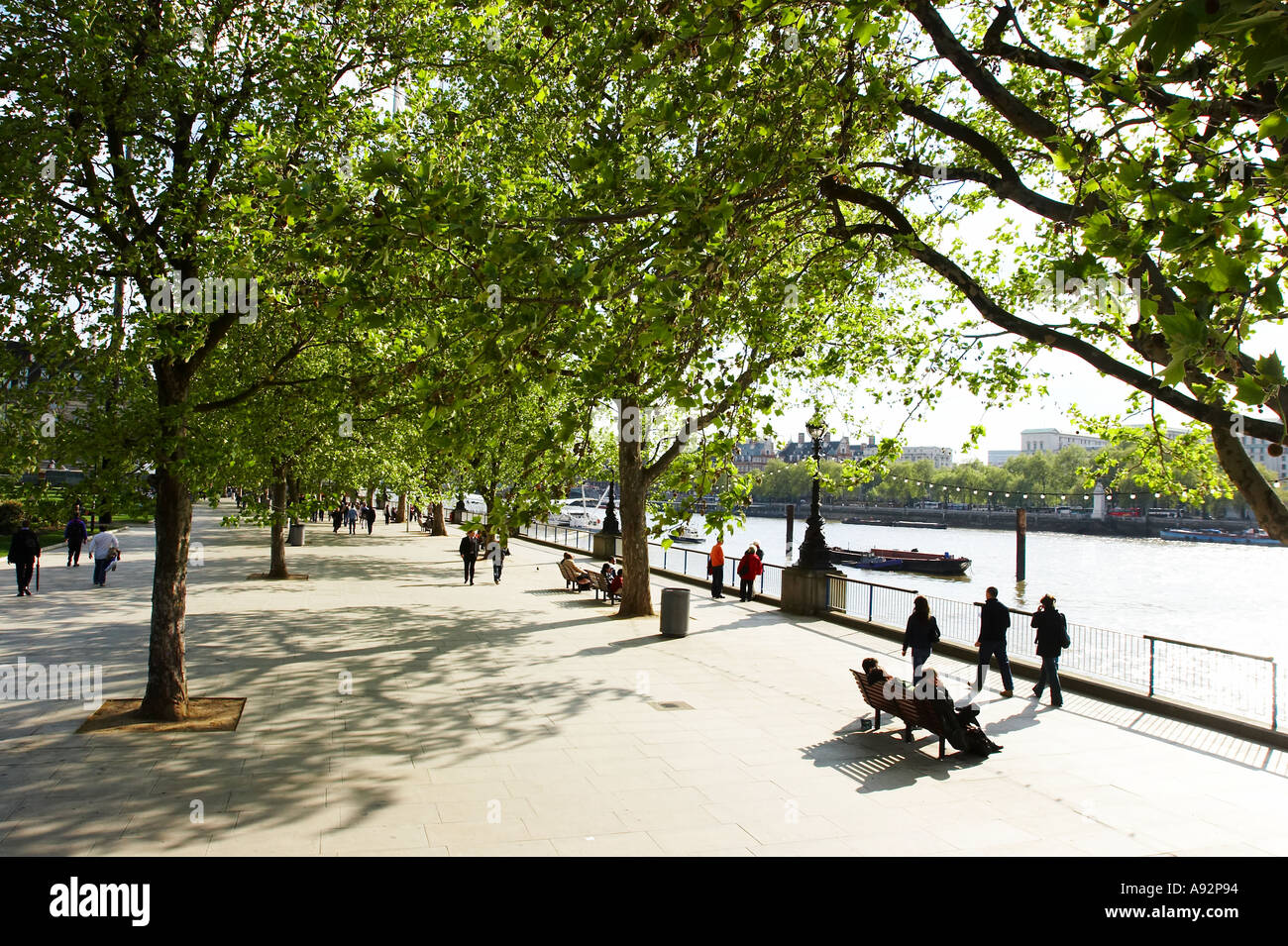 The View looking west on the South Bank from the Hungerford footbridge ...