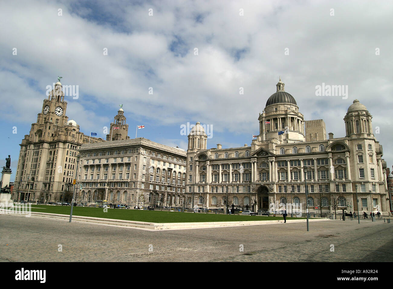 The world famous Liverpool skyline three graces Stock Photo - Alamy