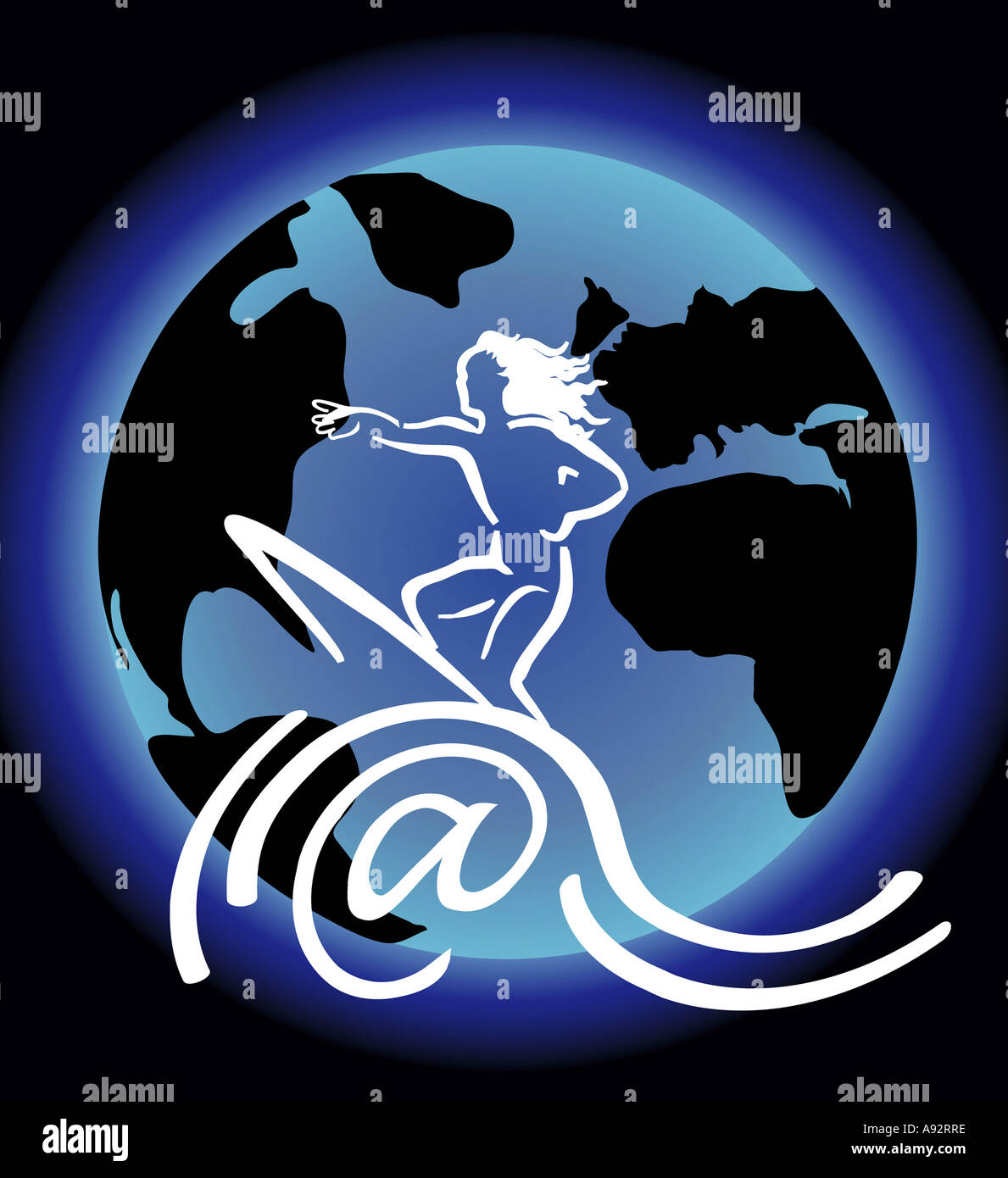 Sketch of a person surfing superimposed over a globe Stock Photo - Alamy