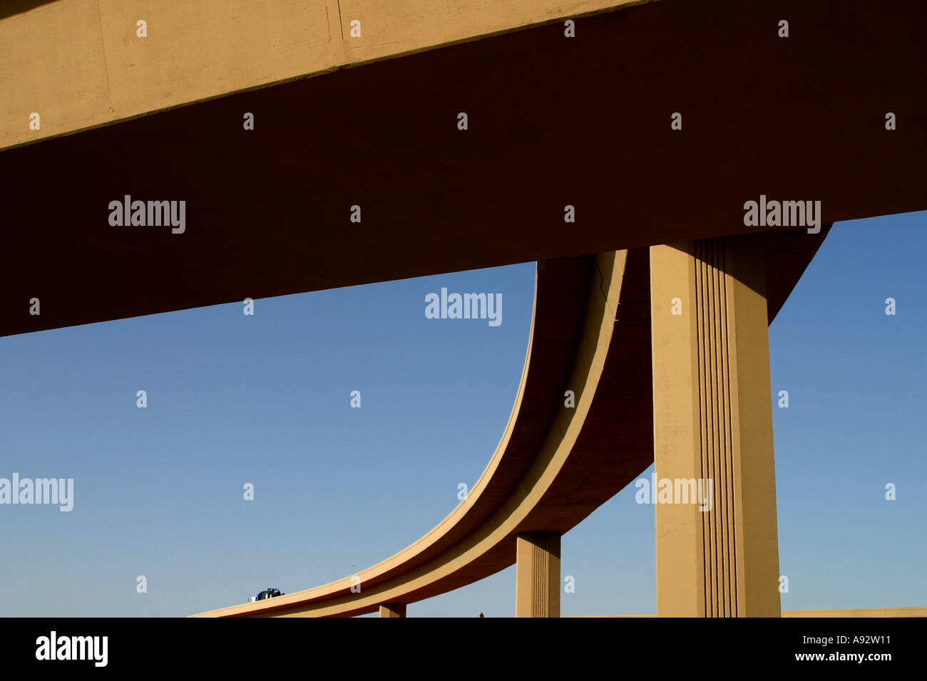 A complicated bridge structure outside Phoenix Arizona in the bright ...