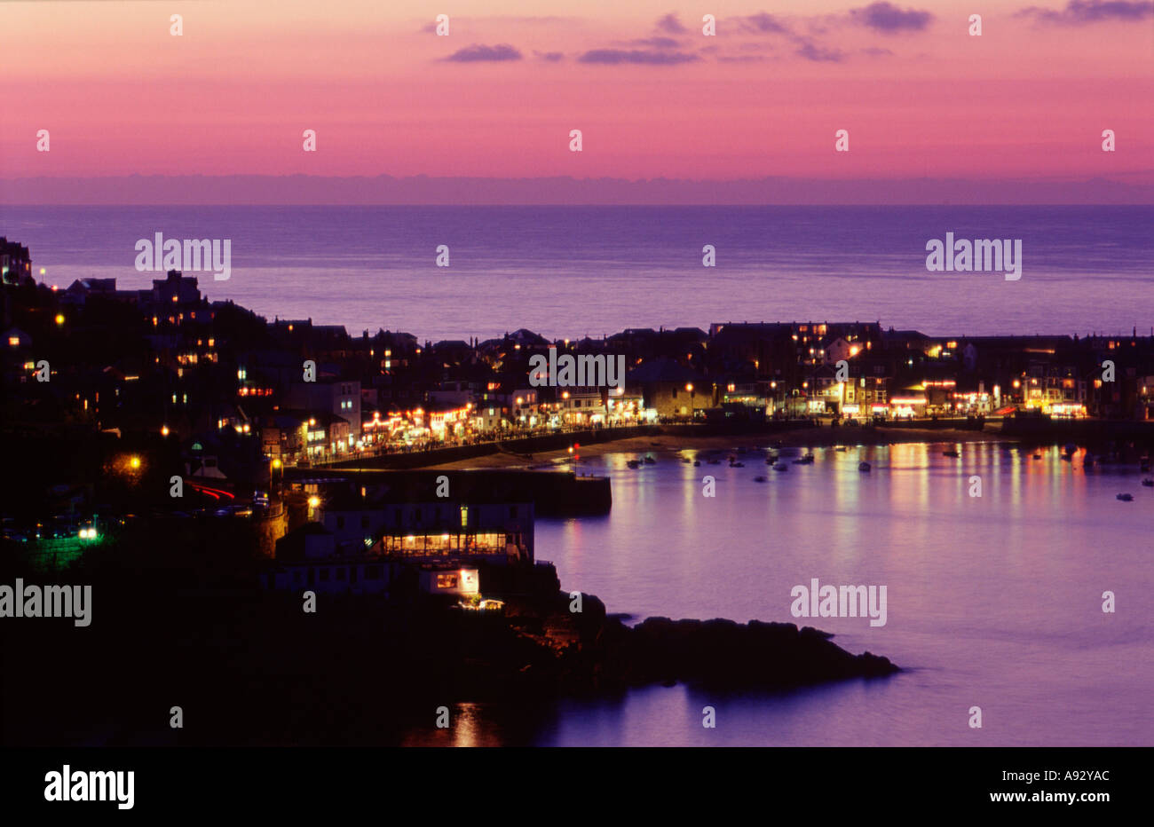Purple Sunset across bay at St Ives Cornwall england Stock Photo - Alamy