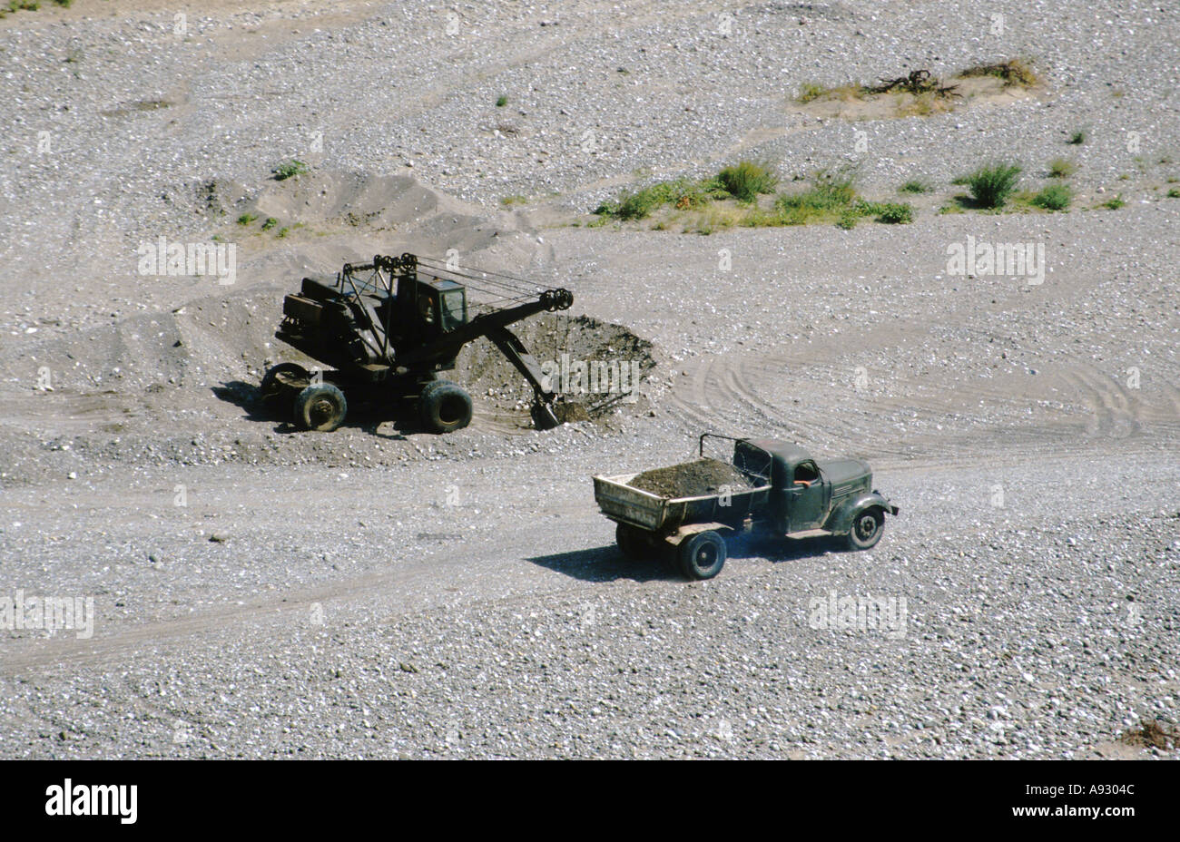Albania gravel pit work Stock Photo - Alamy