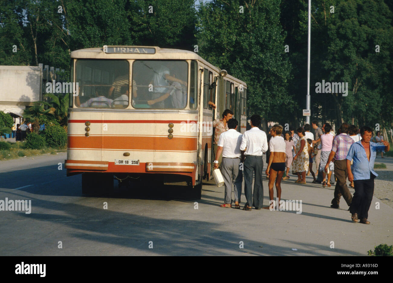 Albania Tirana street scene daily life bus Stock Photo - Alamy