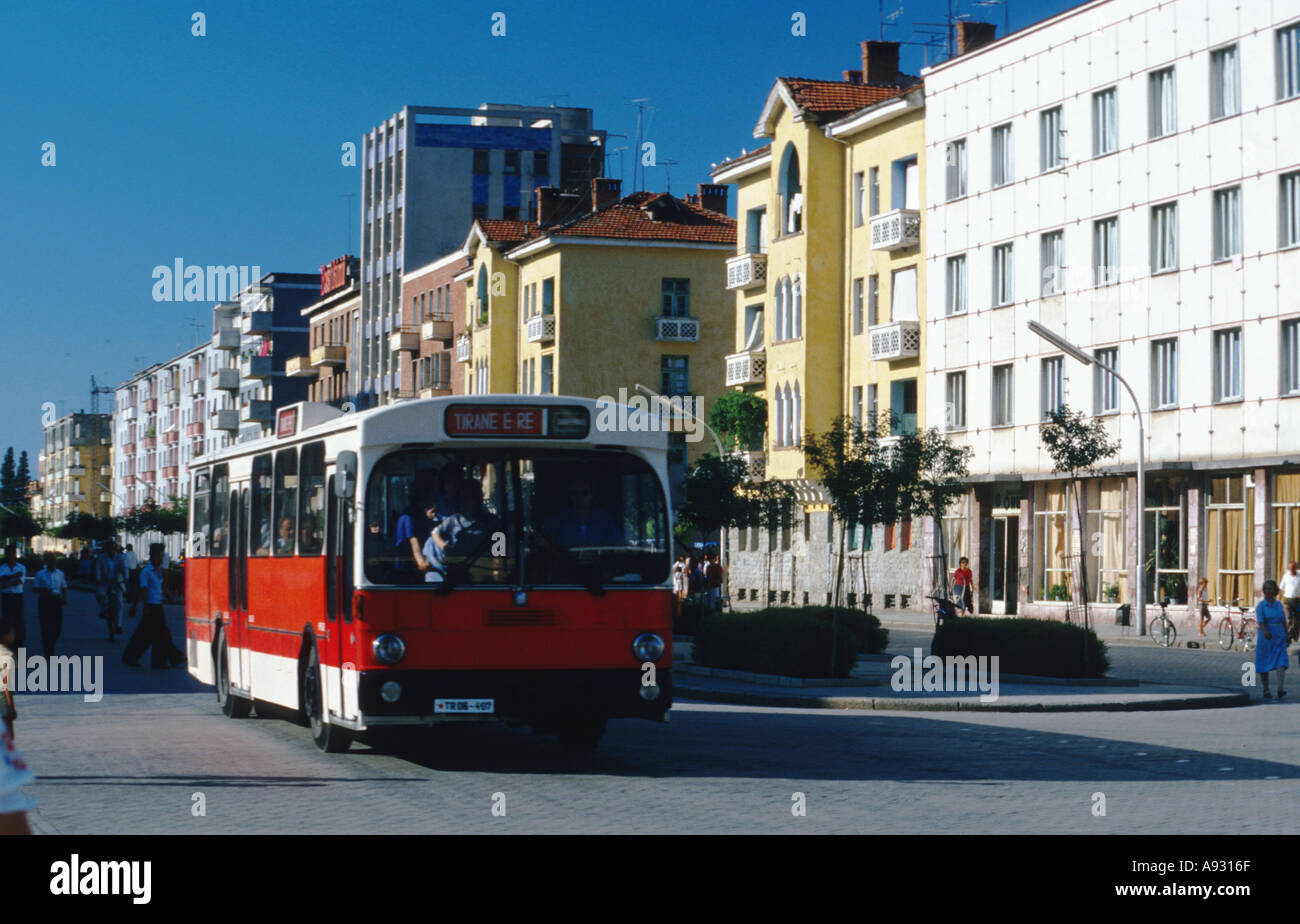 Albania Tirana street scene daily life bus Stock Photo - Alamy