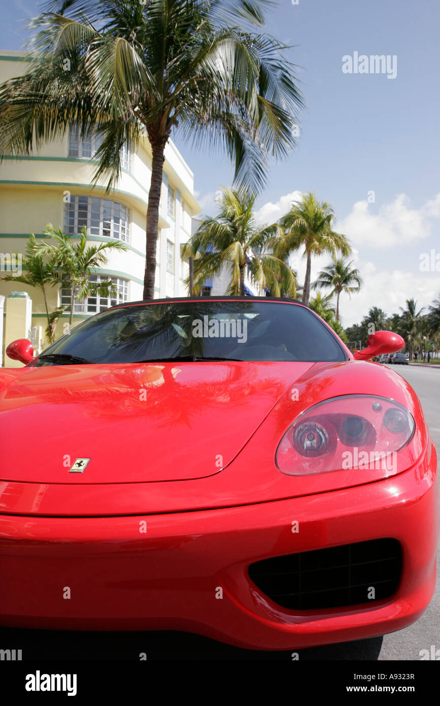 Miami Beach Florida,South Beach,Ocean Drive,red Ferrari sports car ...