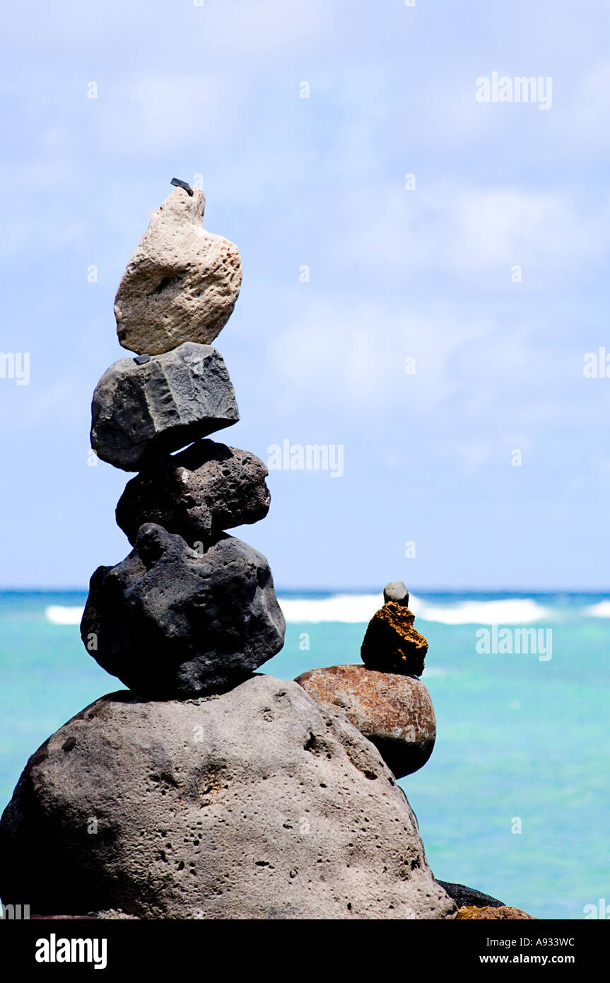 rock balancing sculpture used on the island of Oahu to ward off storms ...