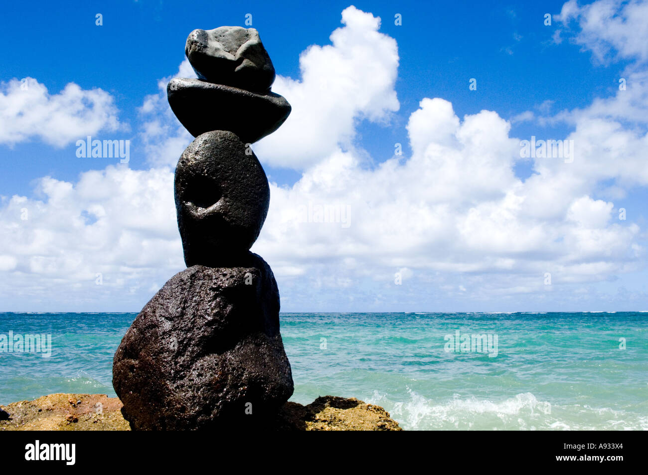 rock balancing sculpture used on the island of Oahu to ward off storms ...