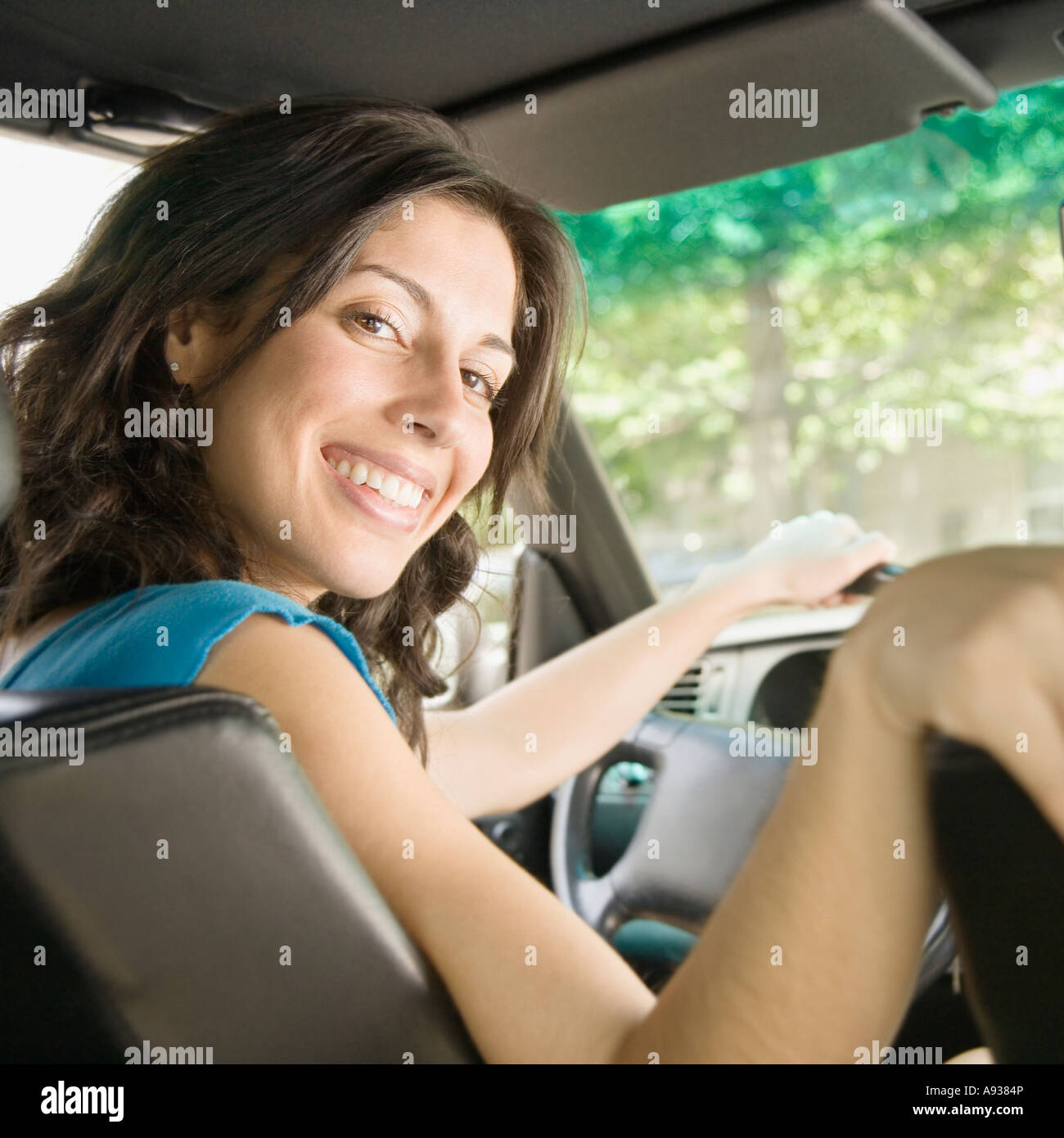 Hispanic woman in driver s seat of car Stock Photo - Alamy