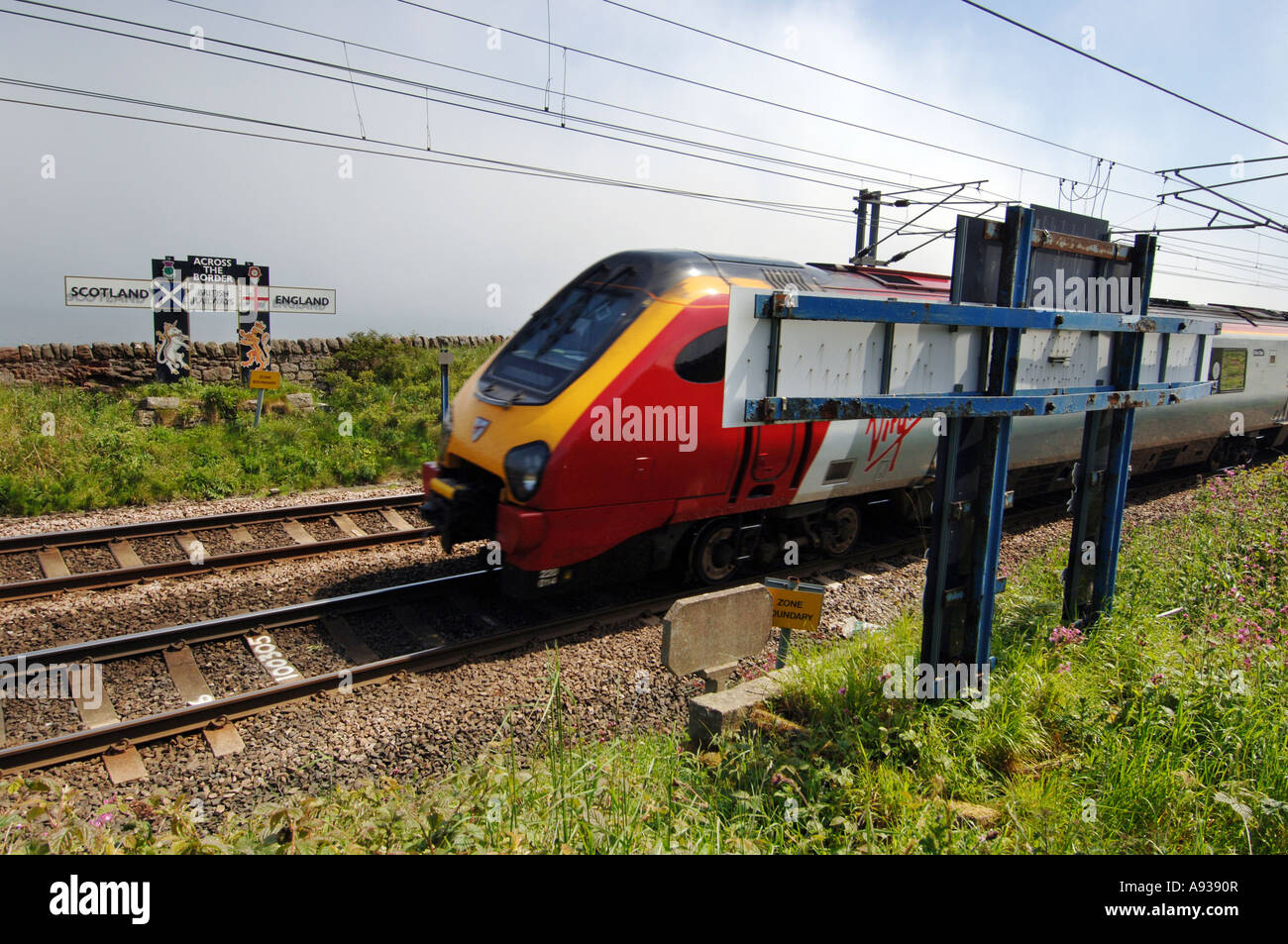 A Virgin Voyager High Speed Train speeds across the border from England ...