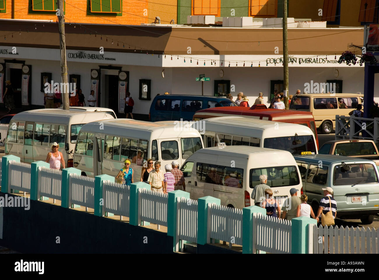 Grand Cayman George Town traffic jam minibus crowd overcrowded Stock ...