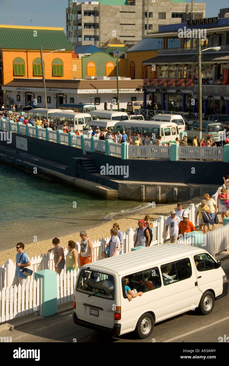Grand Cayman George Town traffic jam minibus crowd overcrowded Stock ...