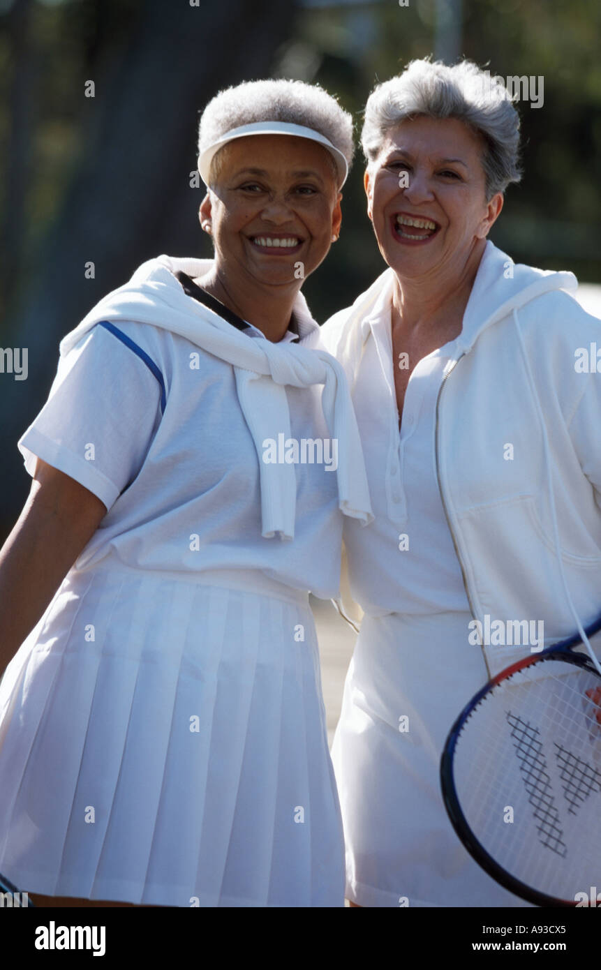 Portrait of two senior women standing together Stock Photo - Alamy