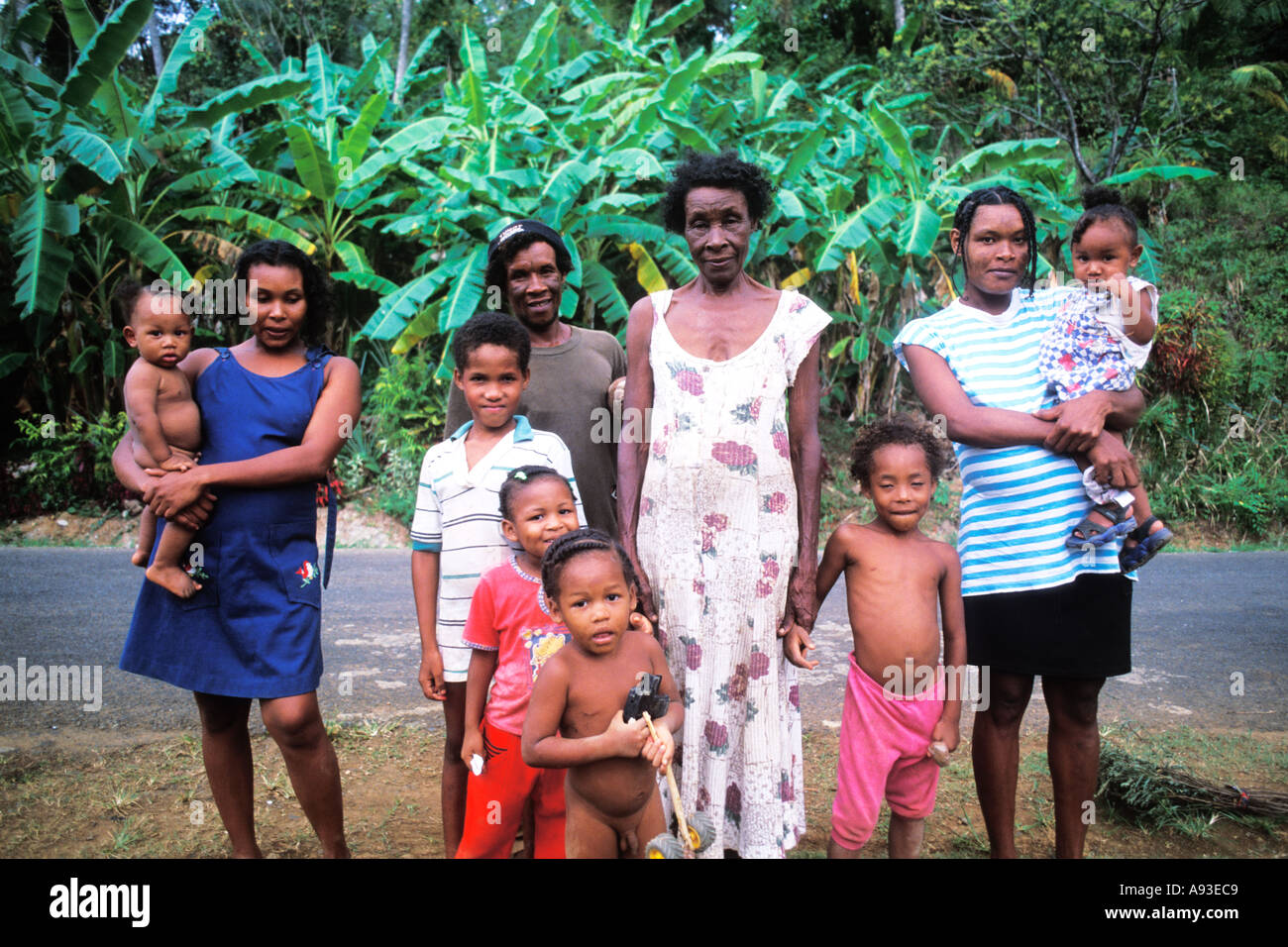 Poor Carib tribal family at Castle Bruce in Dominica Stock Photo - Alamy