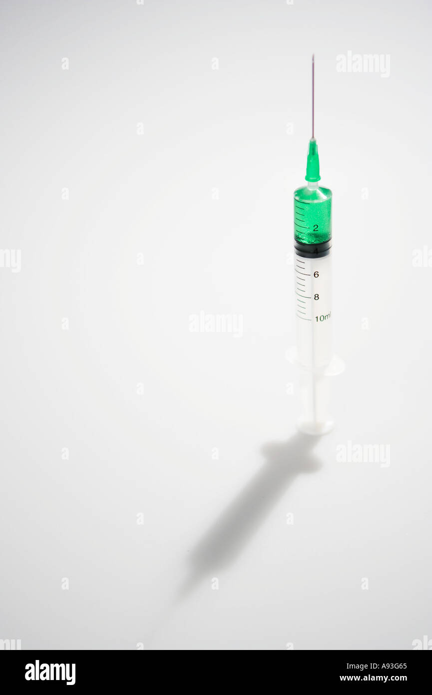 Hypodermic Needle Closeup with green liquid Vertical Stock Photo - Alamy