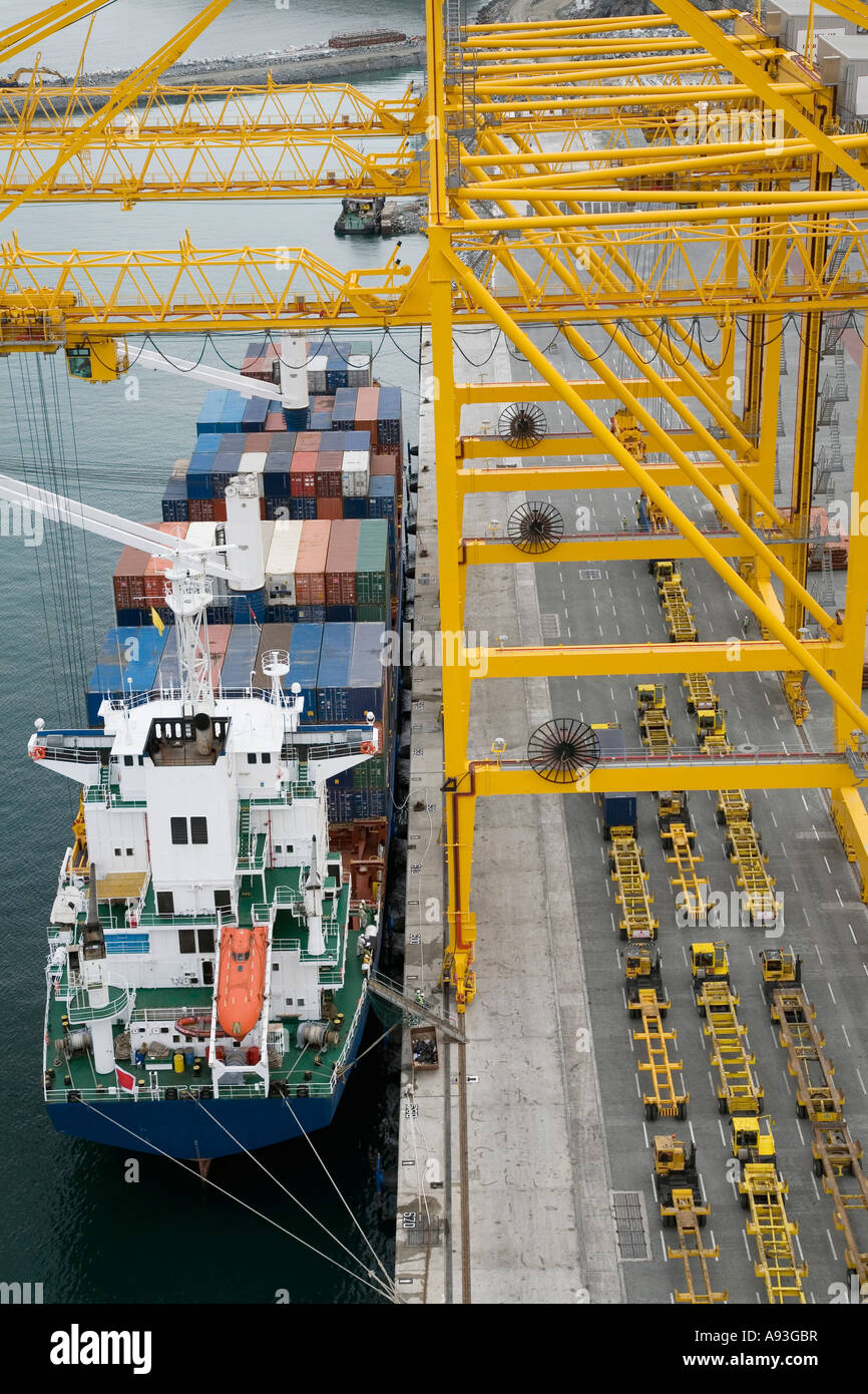 Container ship in docks, elevated view Stock Photo - Alamy