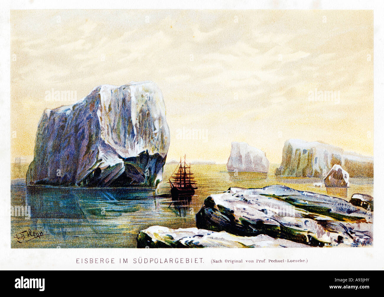 Antarctic Iceberg 1895 German watercolour of a ship navigating the ...