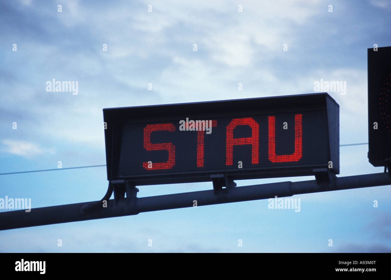 upper head sign for traffic congestion on the motorway Stock Photo - Alamy