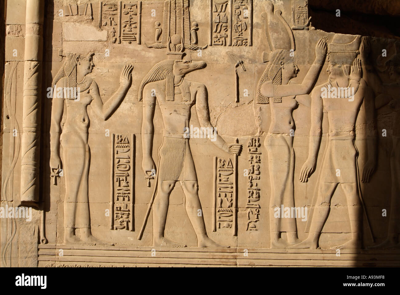 Relief carving of the crocodile headed god, Sobek, Kom Ombo Temple ...