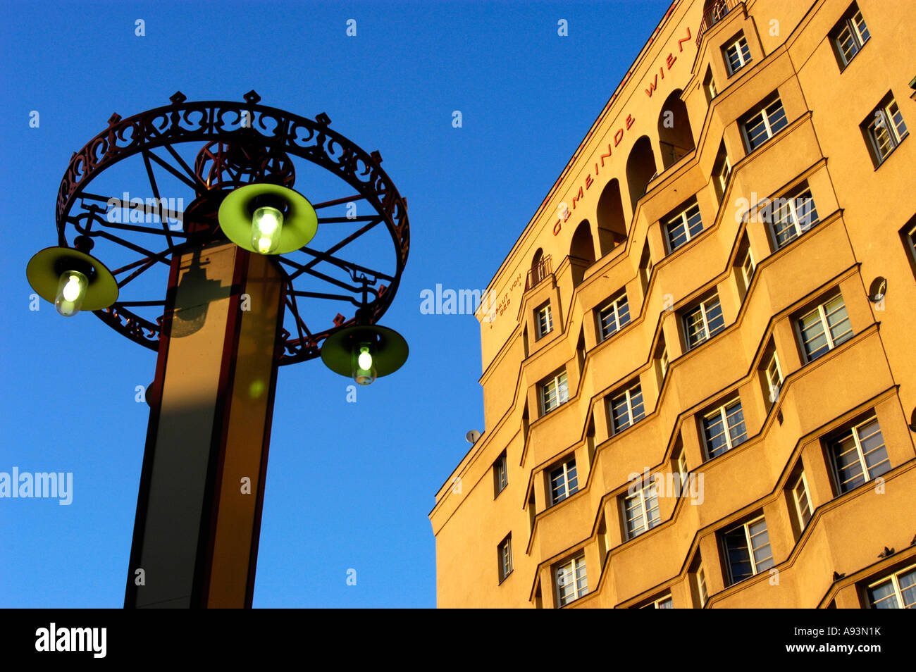 Reumannhof council flats lamp detail in the yard Stock Photo - Alamy