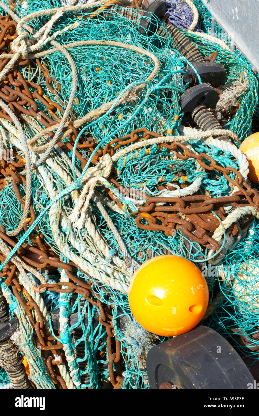 Fishing ropes rigging nets and floats Cornwall Stock Photo - Alamy