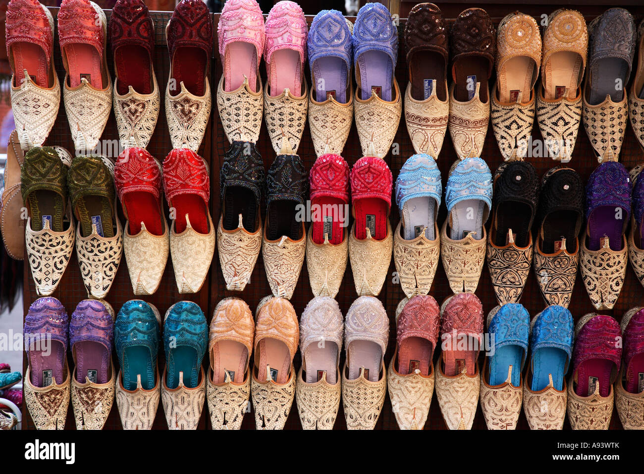 Persian or Turkish slippers for sale in the textile souk Dubai city ...