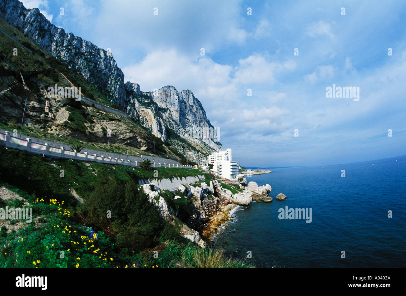 Famous Rock of Gibraltar with Mediterranean cliffs in Gibraltar U K ...