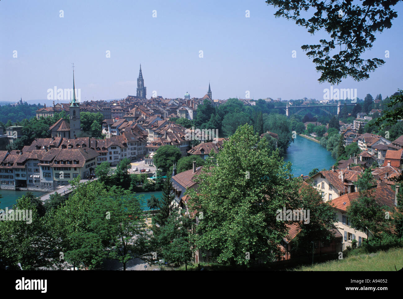 City of Bern from above showing river in Bern Switzerland Stock Photo ...