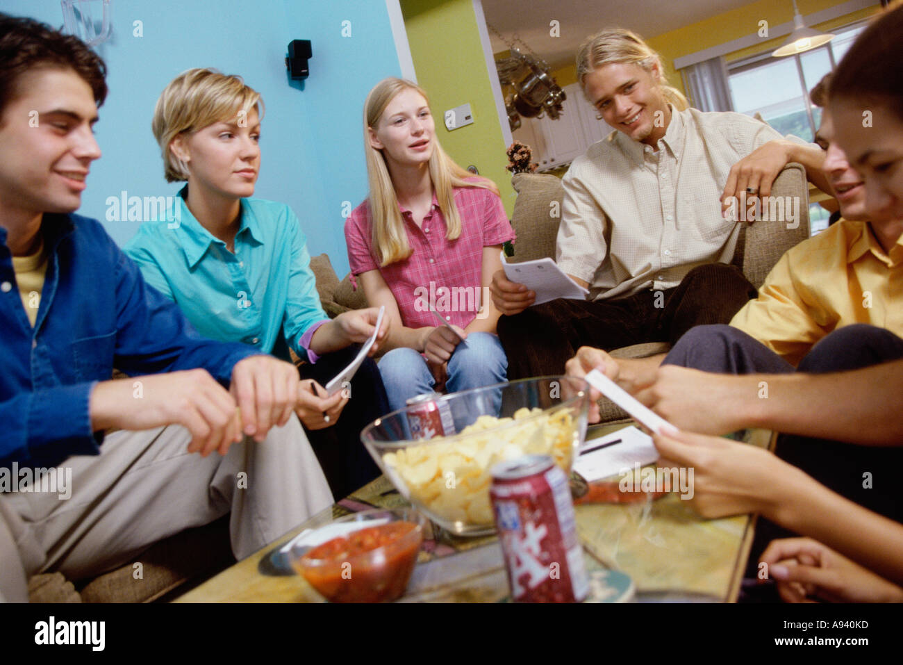 Group of teenagers playing a game Stock Photo - Alamy