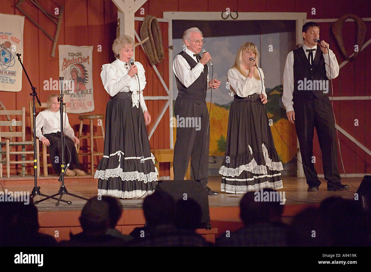 Folk musicians performing at a concert at the Ozark Folk Center State ...