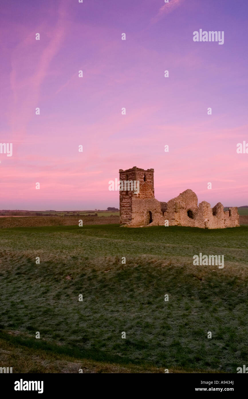 Knowlton Church, Dorset, pre-dawn. Portrait aspect Stock Photo - Alamy