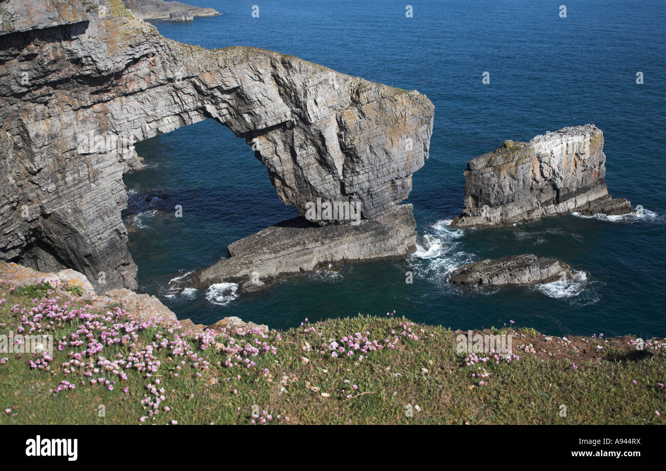 The Green Bridge of Wales, natural coastal arch, Castlemartin ...