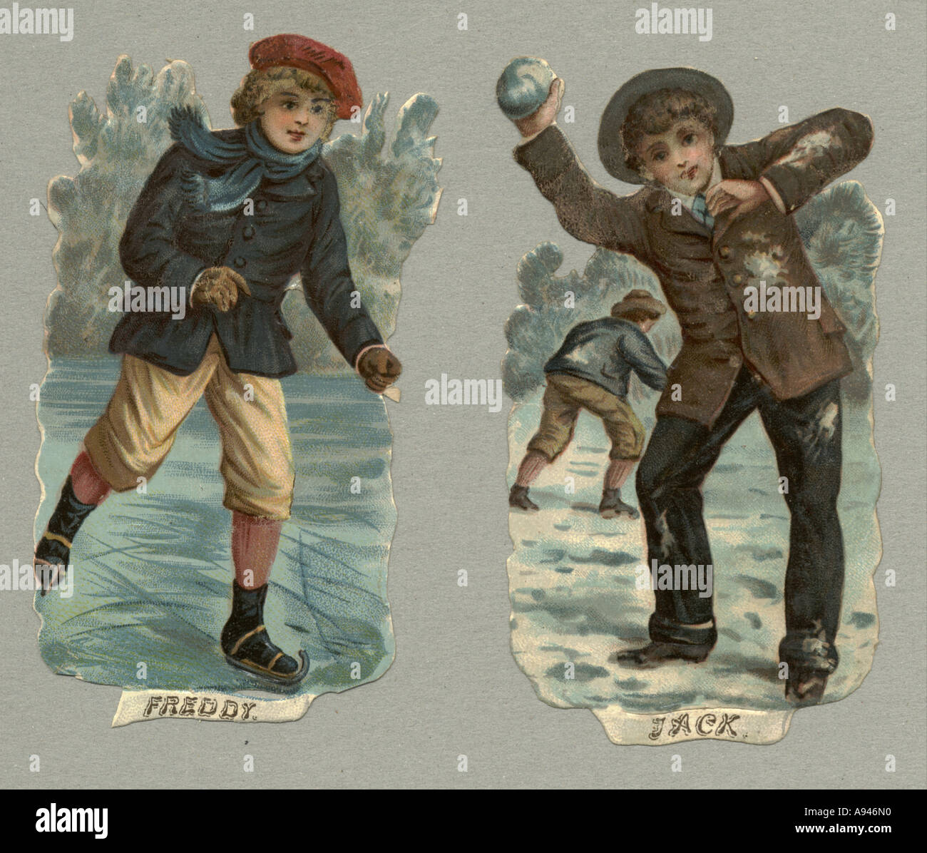 Die cut scraps of winter sports circa 1880 Stock Photo - Alamy