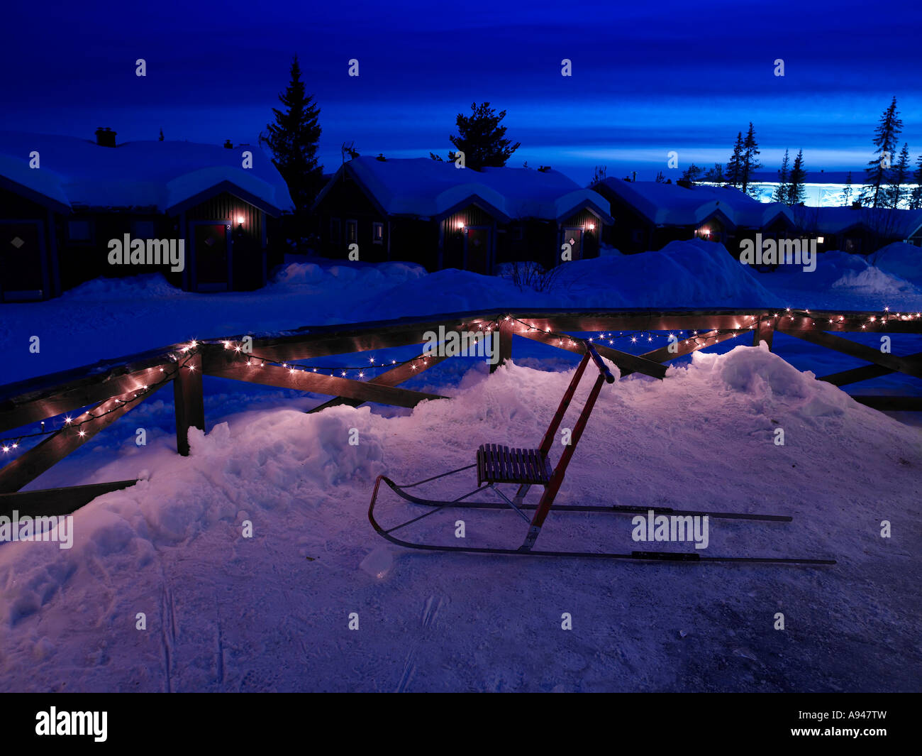 Kick Sled, Log Cabins at Ice Hotel, Jukkasjarvi, Kiruna, Lapland ...