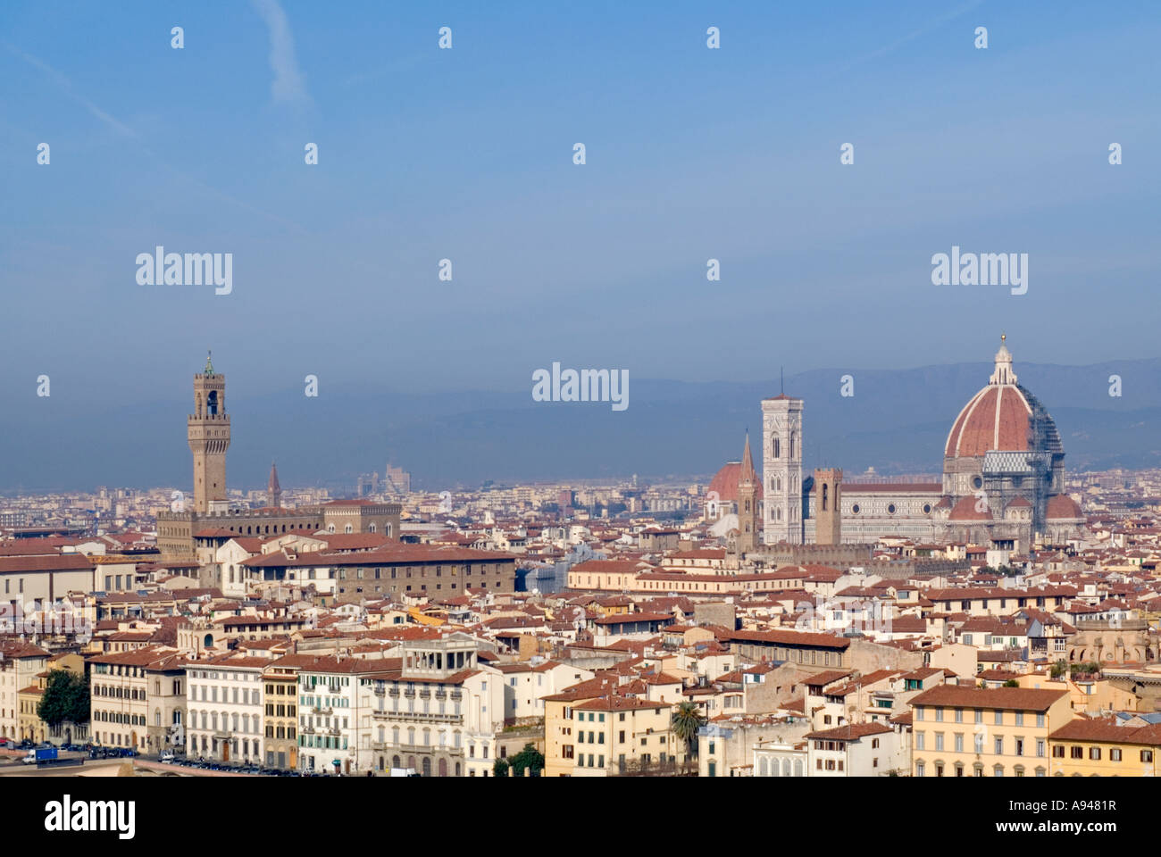 Horizontal aerial view of Florence's breathtaking skyline against a ...