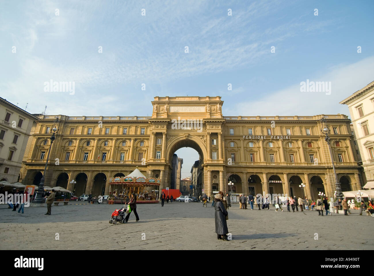 Horizontal wide angle of the huge triumphal arch at Piazza della ...