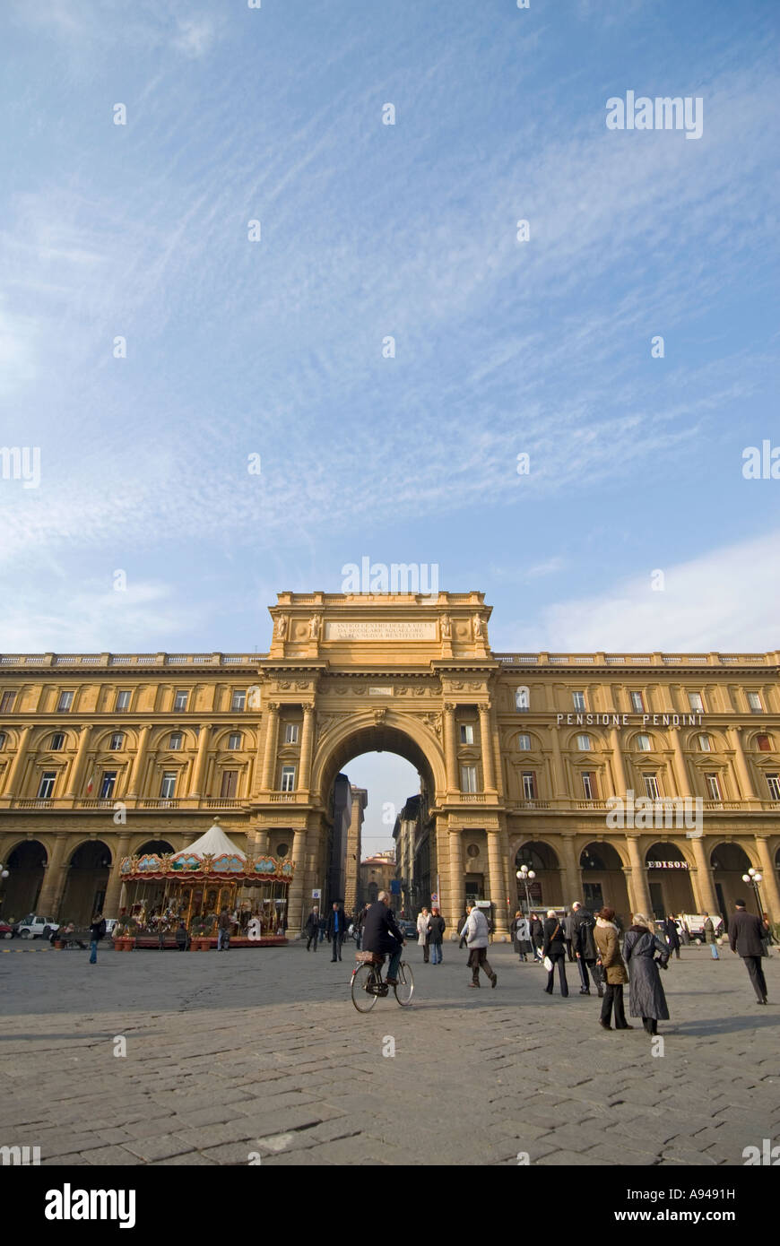 Vertical wide angle of the huge triumphal arch at Piazza della ...