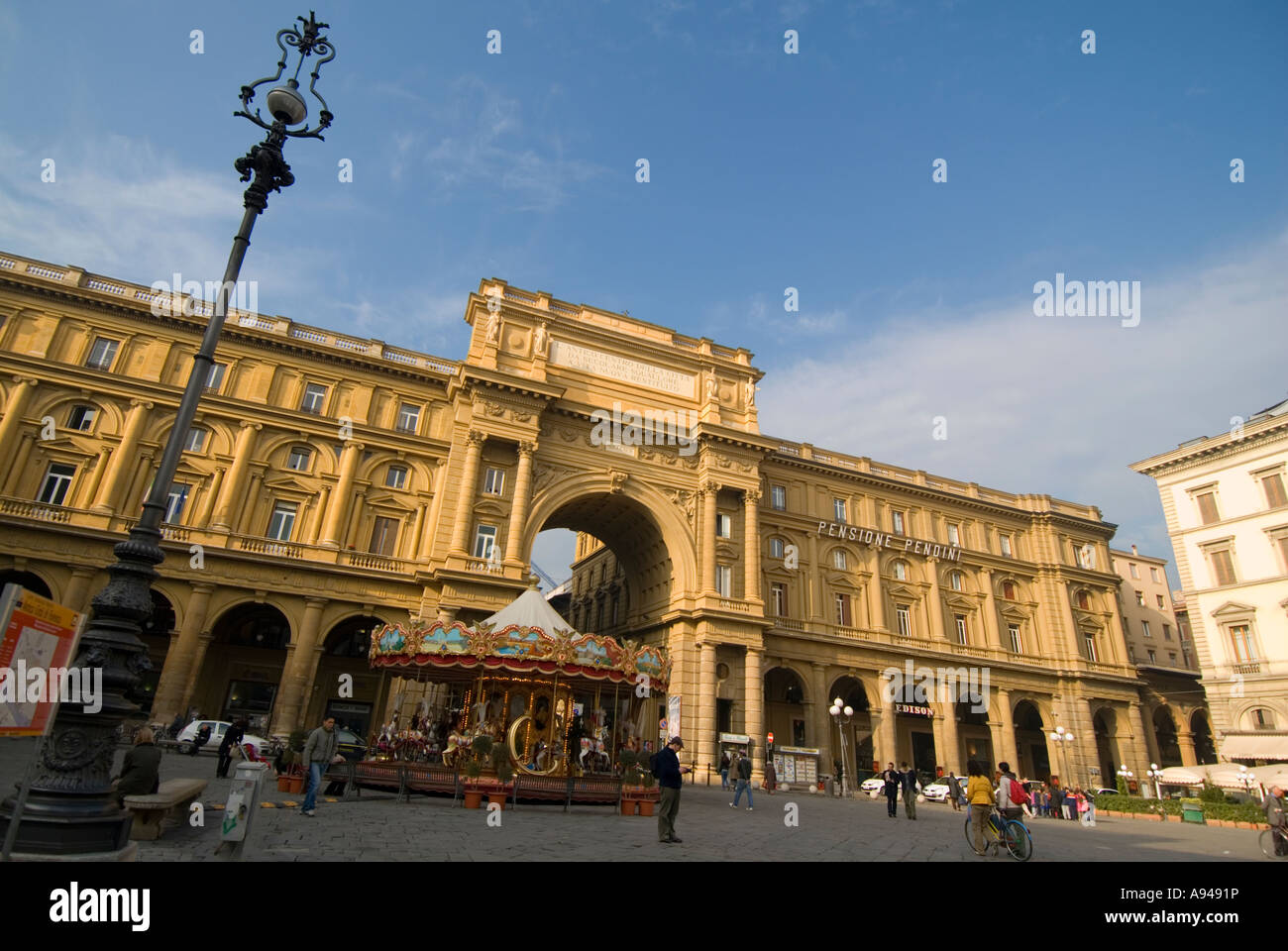 Horizontal wide angle of the huge triumphal arch at Piazza della ...