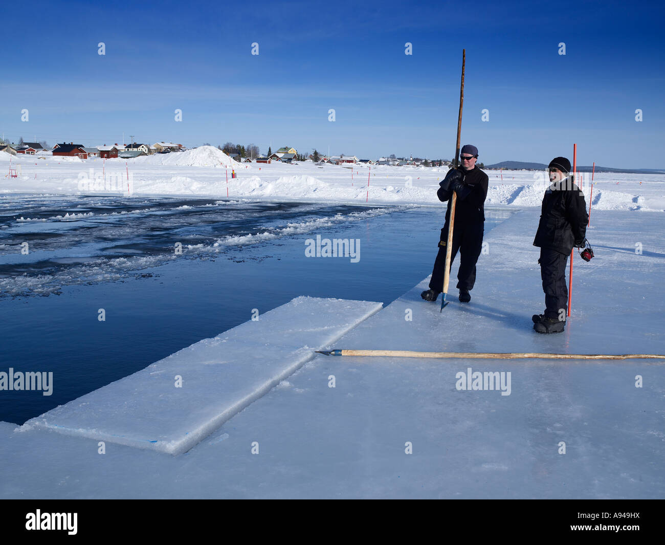Taking Ice blocks for Ice Hotel, Torne river, Jukkasjarvi, Lapland ...