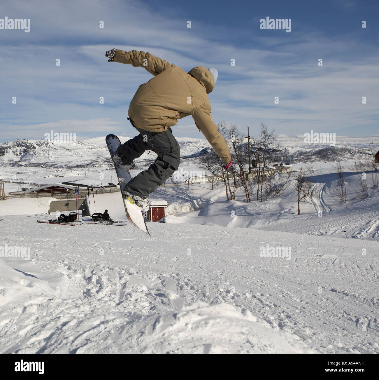 Snow boarding, Riksgransen, Lapland, Sweden Stock Photo - Alamy
