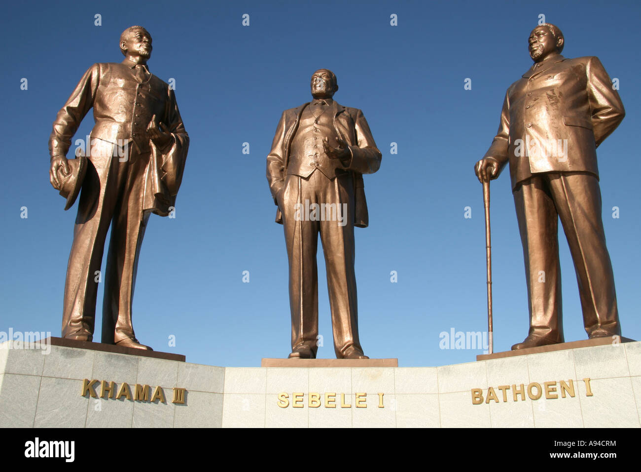 Monument in Gaborone of 3 chiefs Khama III Sebele I and Bathoen I ...