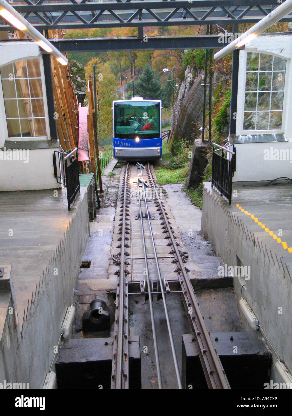 Carriage Approaches Station at Floyen on Funicular Railway in Bergen ...