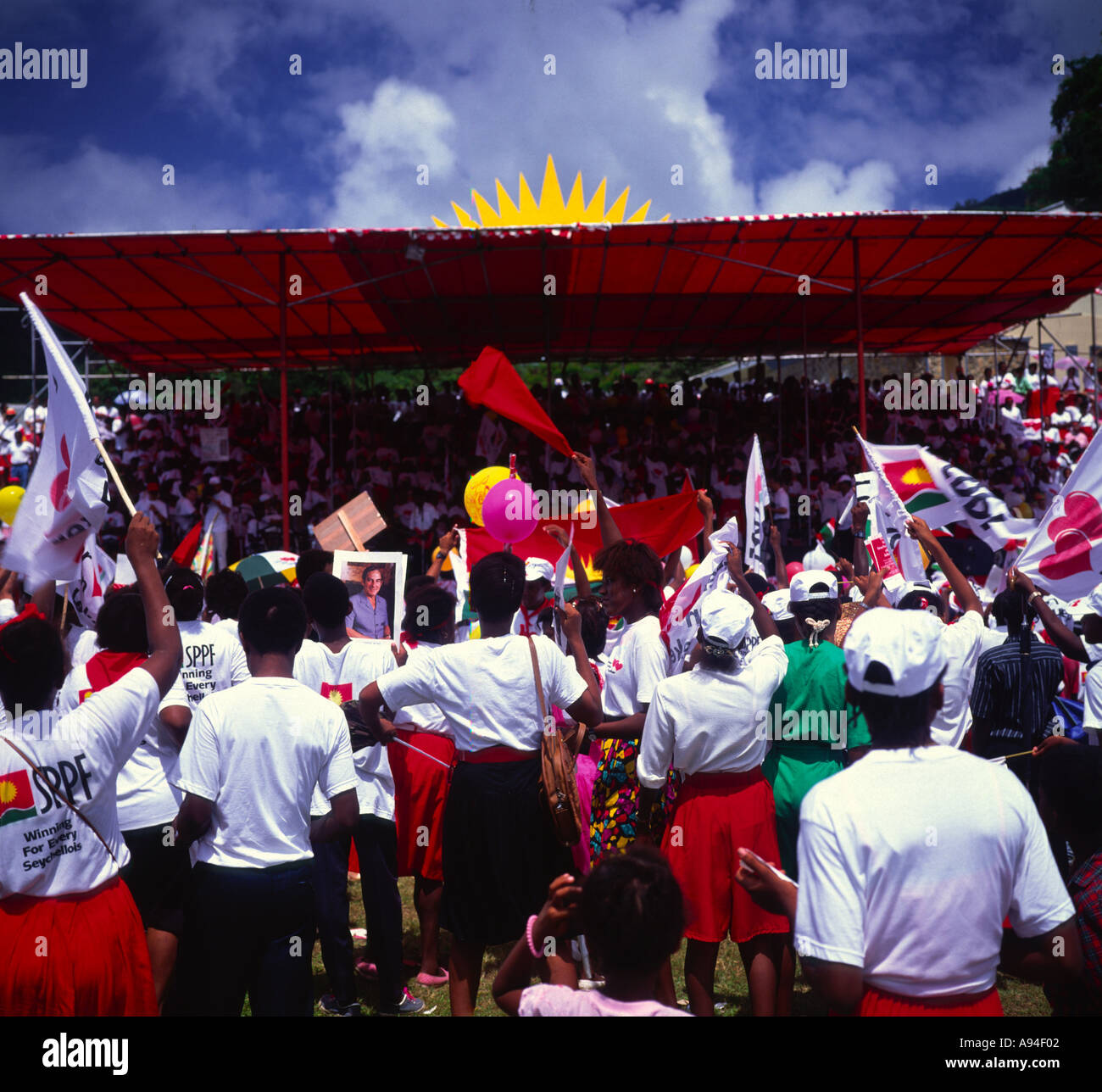 Political rally in Seychelles 1992 in favour of President Rene s SPPF ...