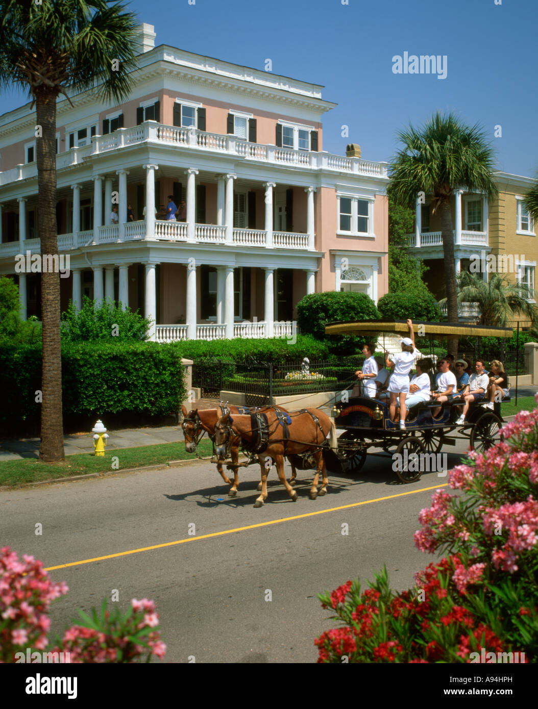 USA. South Carolina. Charleston. Carriage & colonial house Stock Photo ...