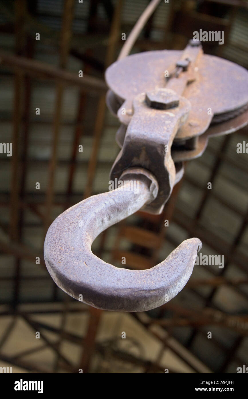 Hook pulley block hanging from cable, California Stock Photo - Alamy