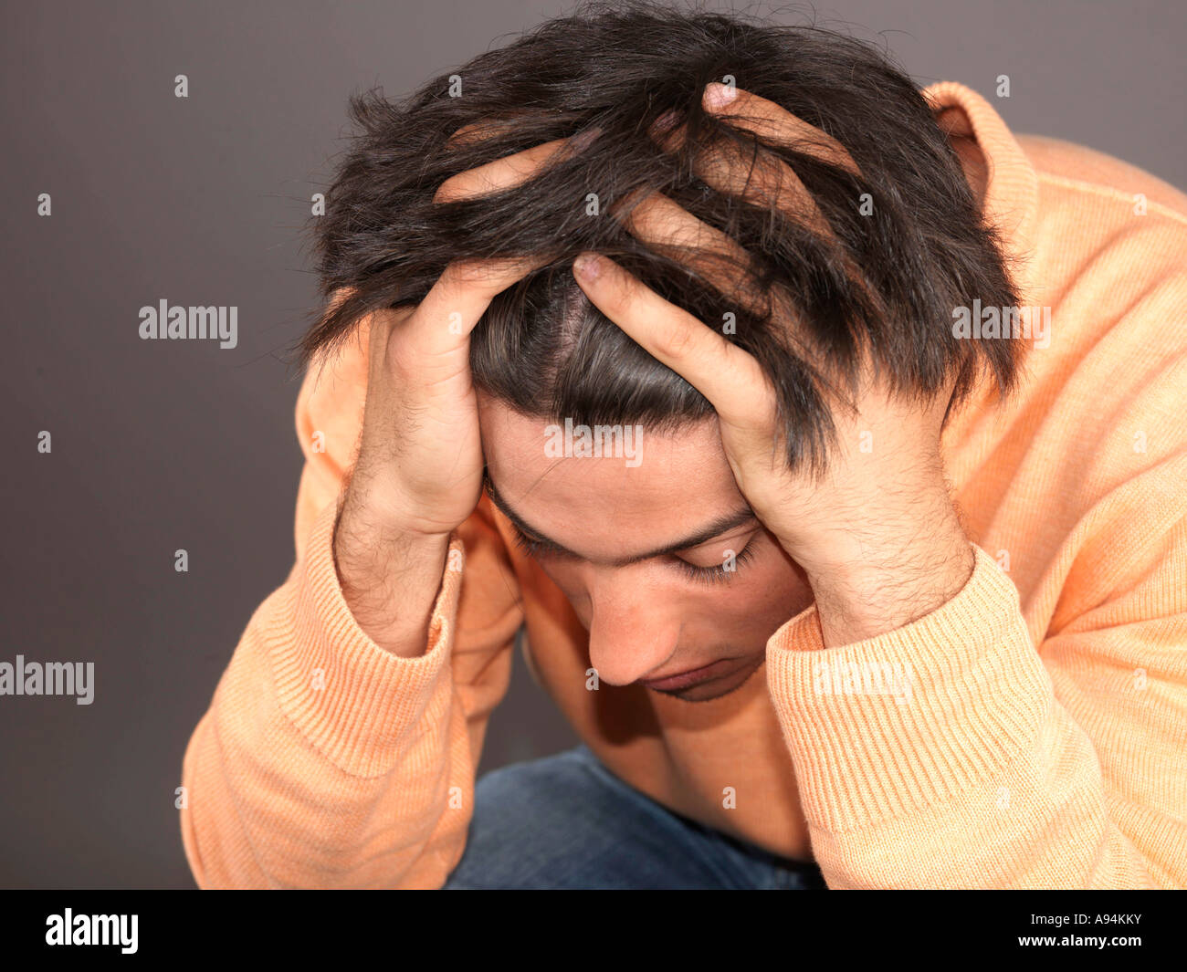 Young Man Depressed With Mental Health Issues Feeling Trapped And ...