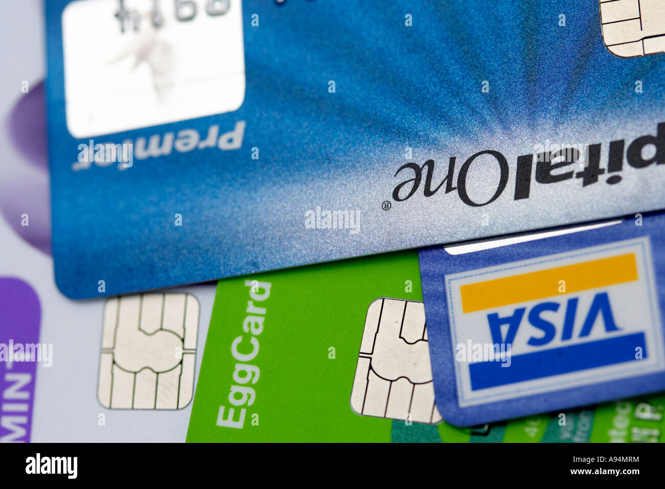 Collection of hologramed and chip and pin security visa credit cards ...