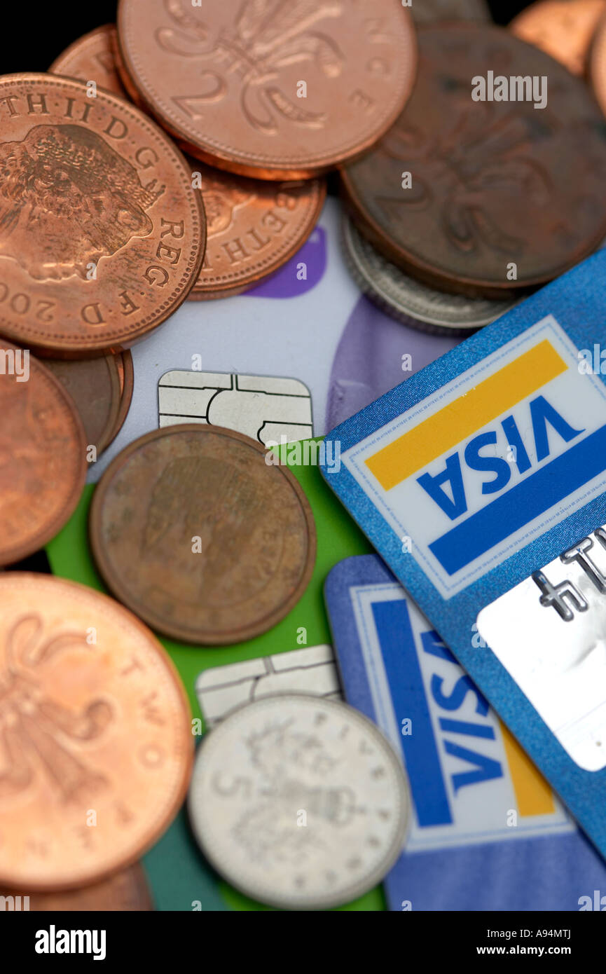 Collection of hologramed and chip and pin credit cards with copper and ...