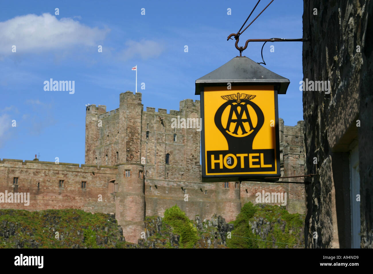 AA Hotel Sign On A Public House Wall At Bamburgh In Northumberland