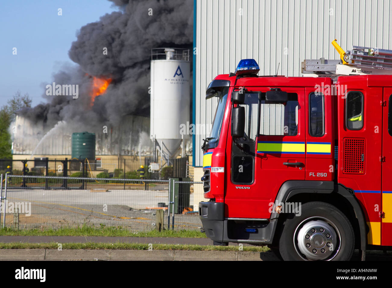 fire engine parked as firefighters tackle blazing fire at medical ...