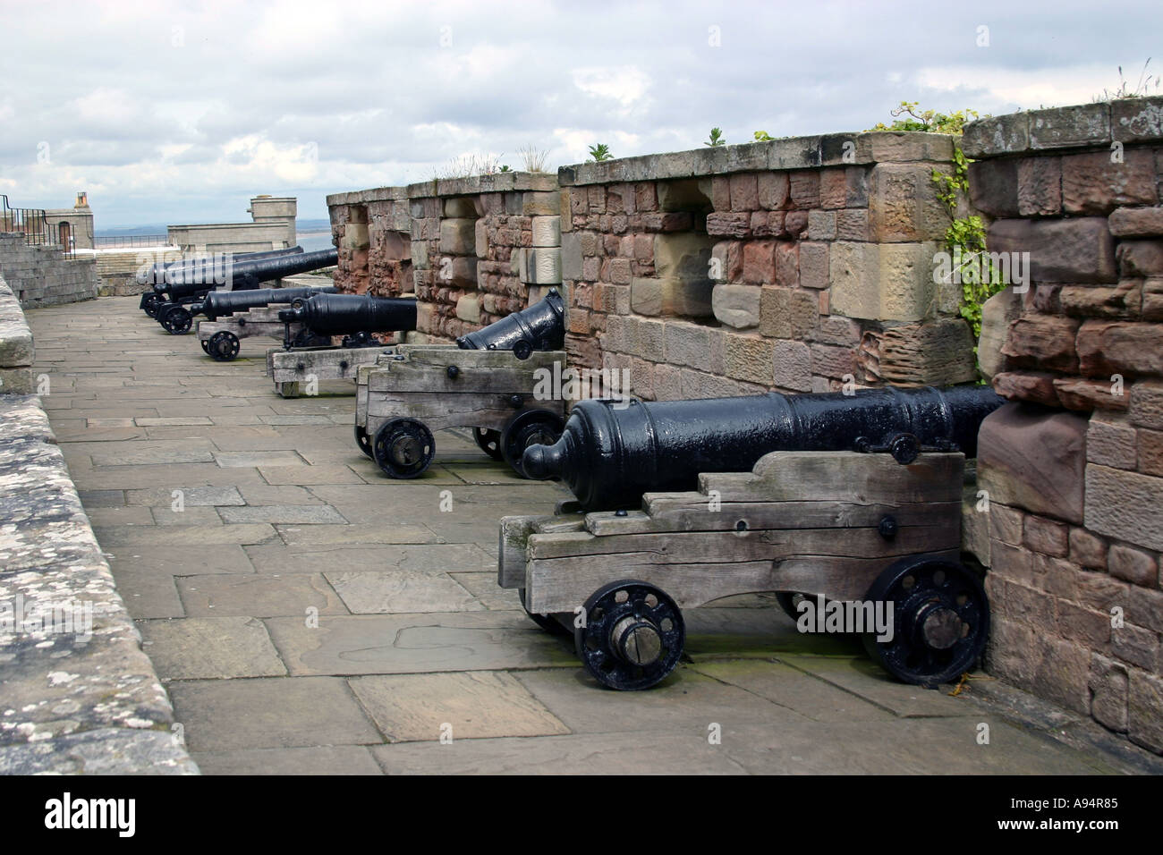 Various types of cannon on the battlements at Bamburgh castle in ...